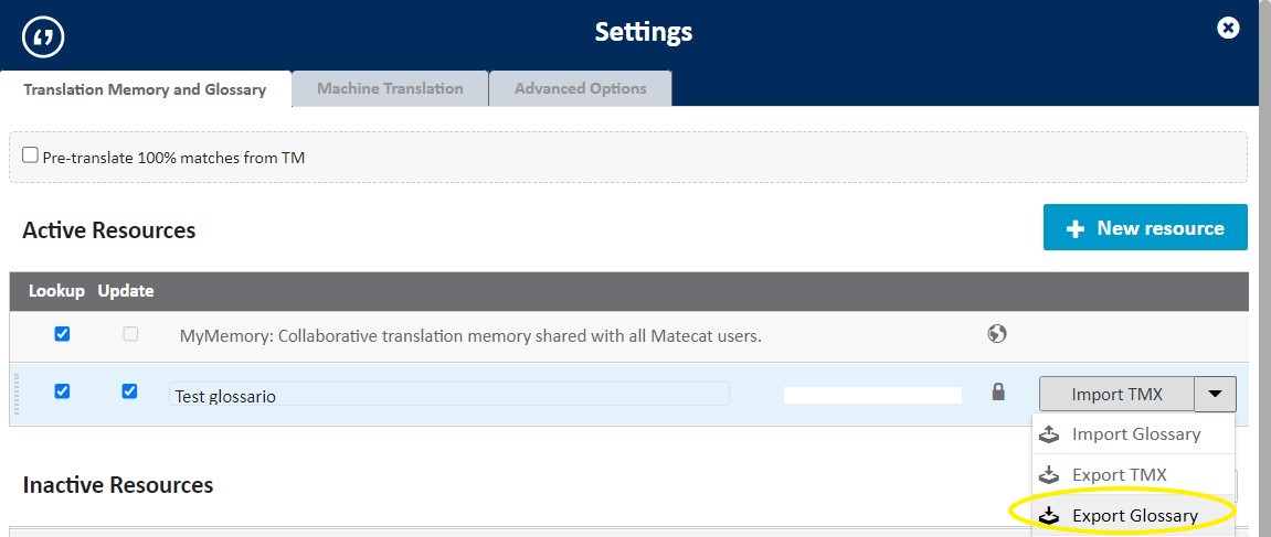 How to import/export a glossary